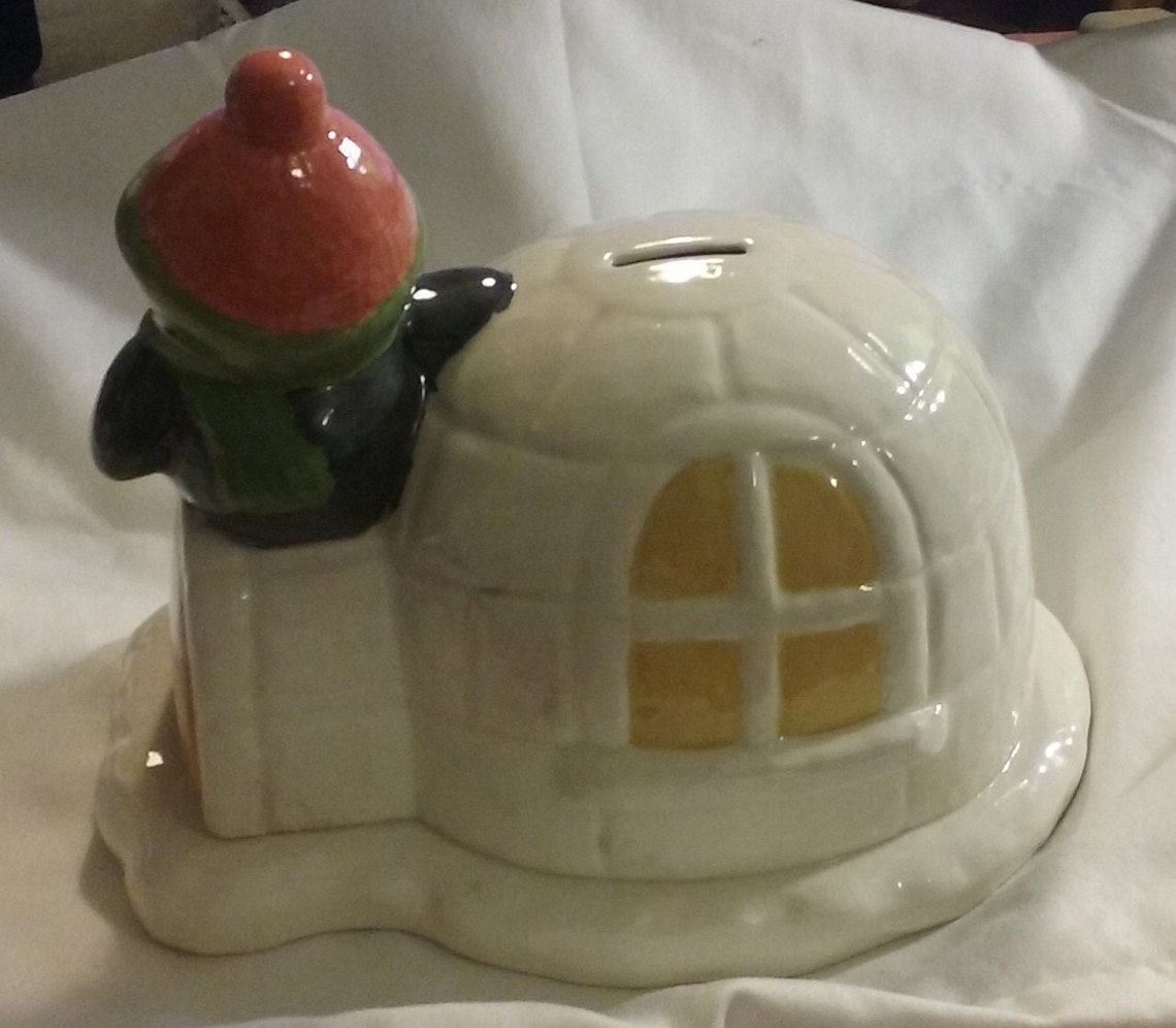 Ceramic Bank - Igloo With Penguin - Etsy
