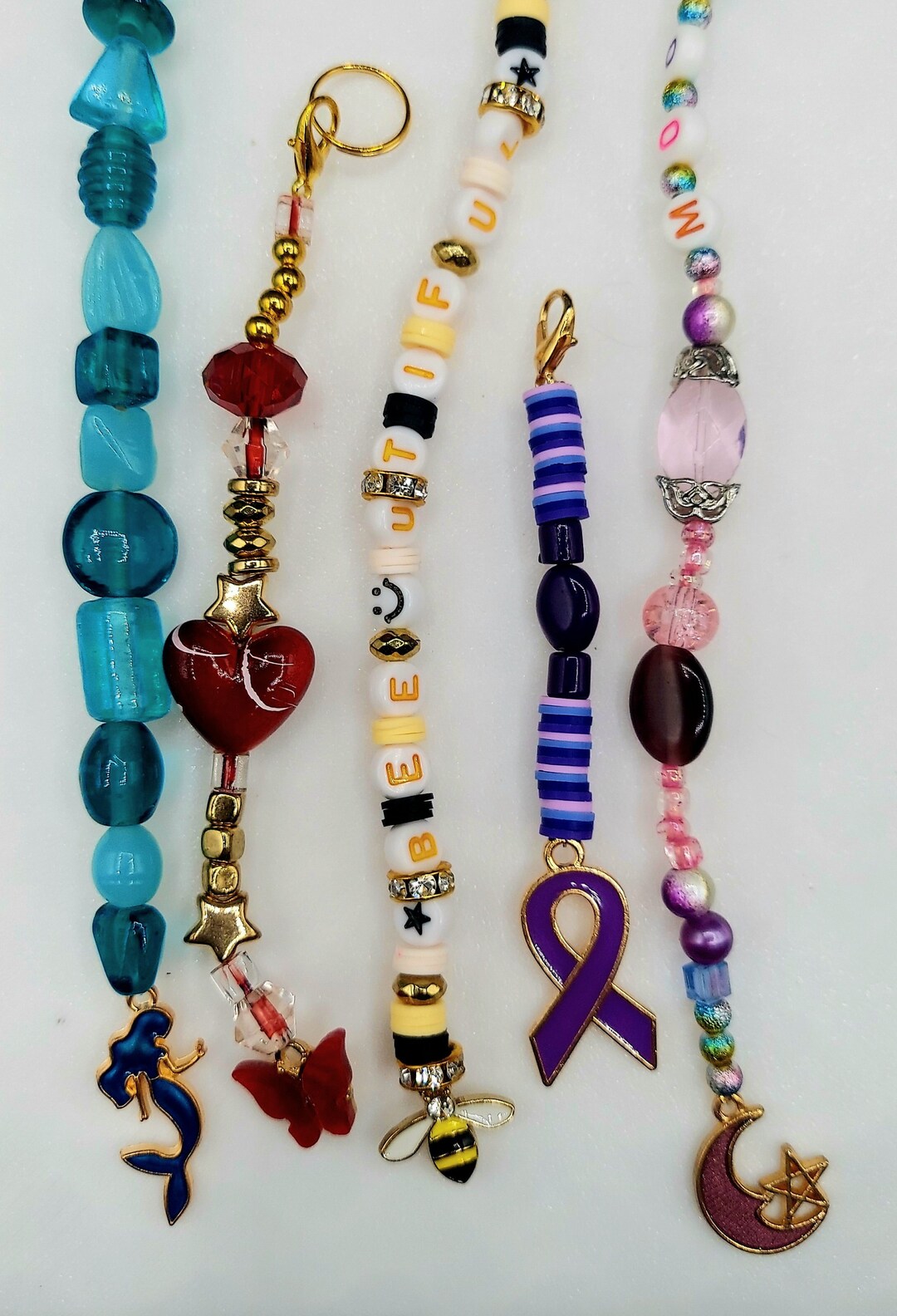Beaded Charm Keychain: Mermaid, Bee, Butterfly, Moon & Stars - Etsy