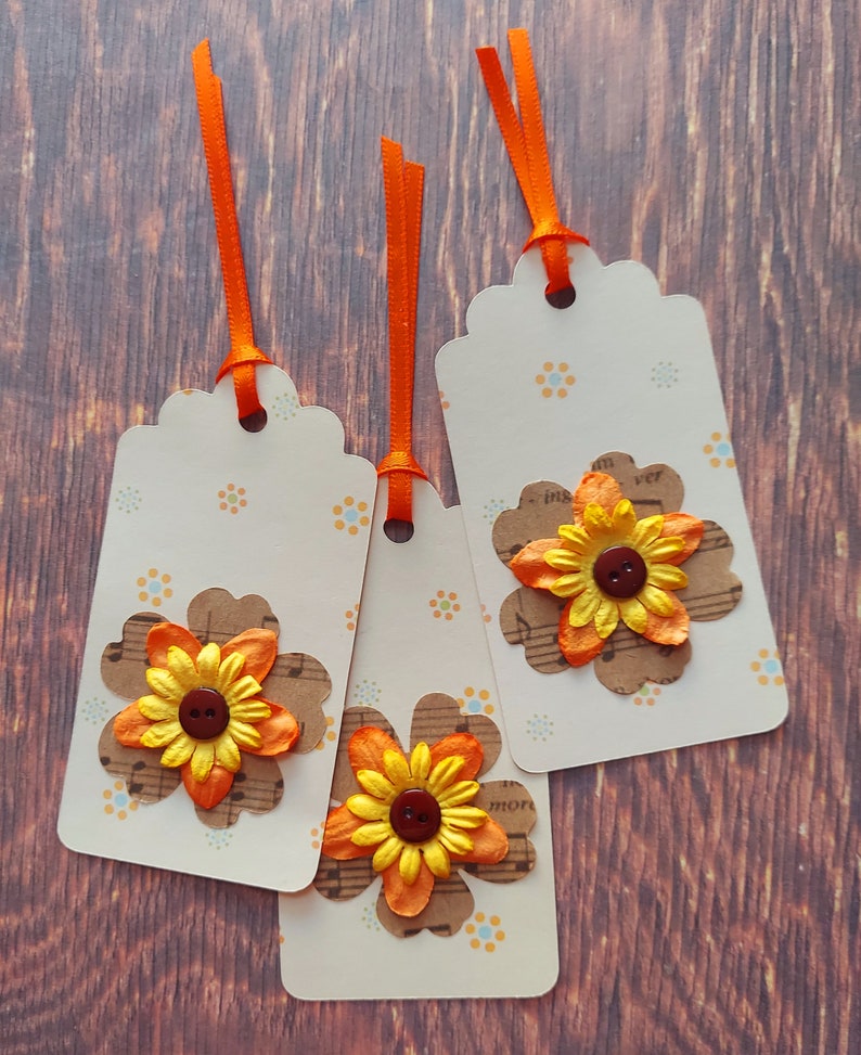 Handcrafted Gift Tags With Button Flowers Set of Three Floral Tags - Etsy