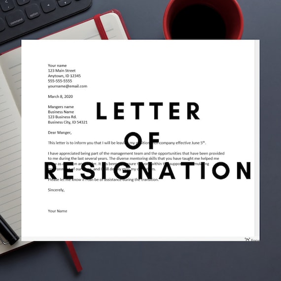 Letter of Resignation Digital Template - Etsy