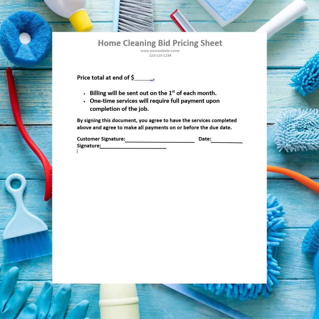 Home Cleaning Company Bid Pricing Sheet | Cleaning Service Proposal ...