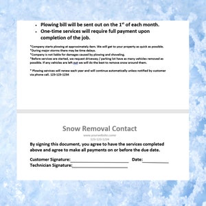 Residential Snow Plowing Bid Agreement Snow Service Proposal Sheet ...
