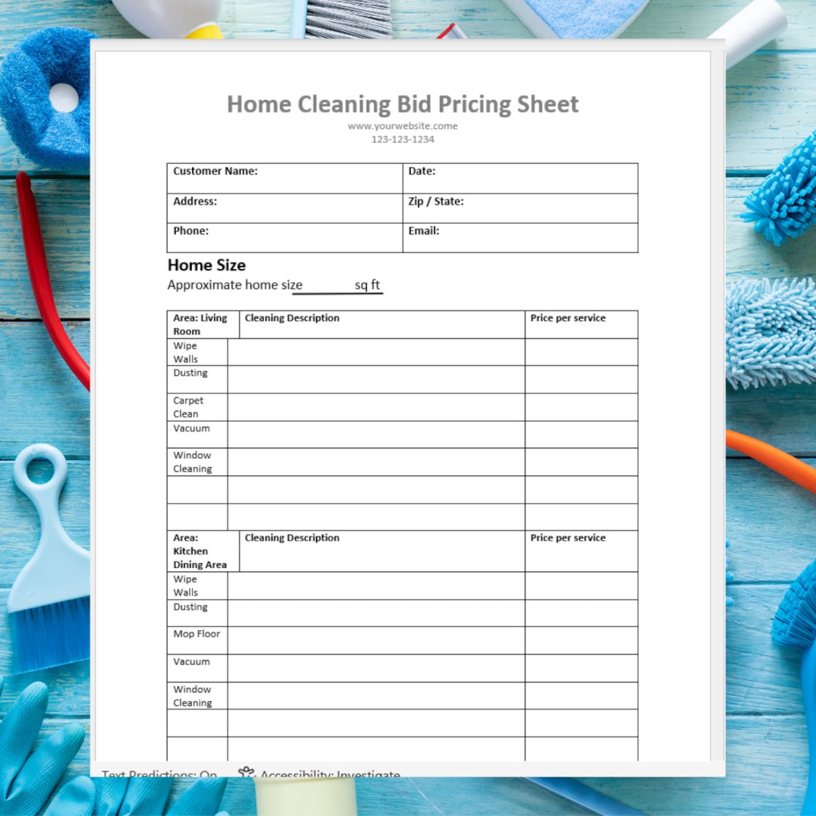 Home Cleaning Company Bid Pricing Sheet | Cleaning Service Proposal ...