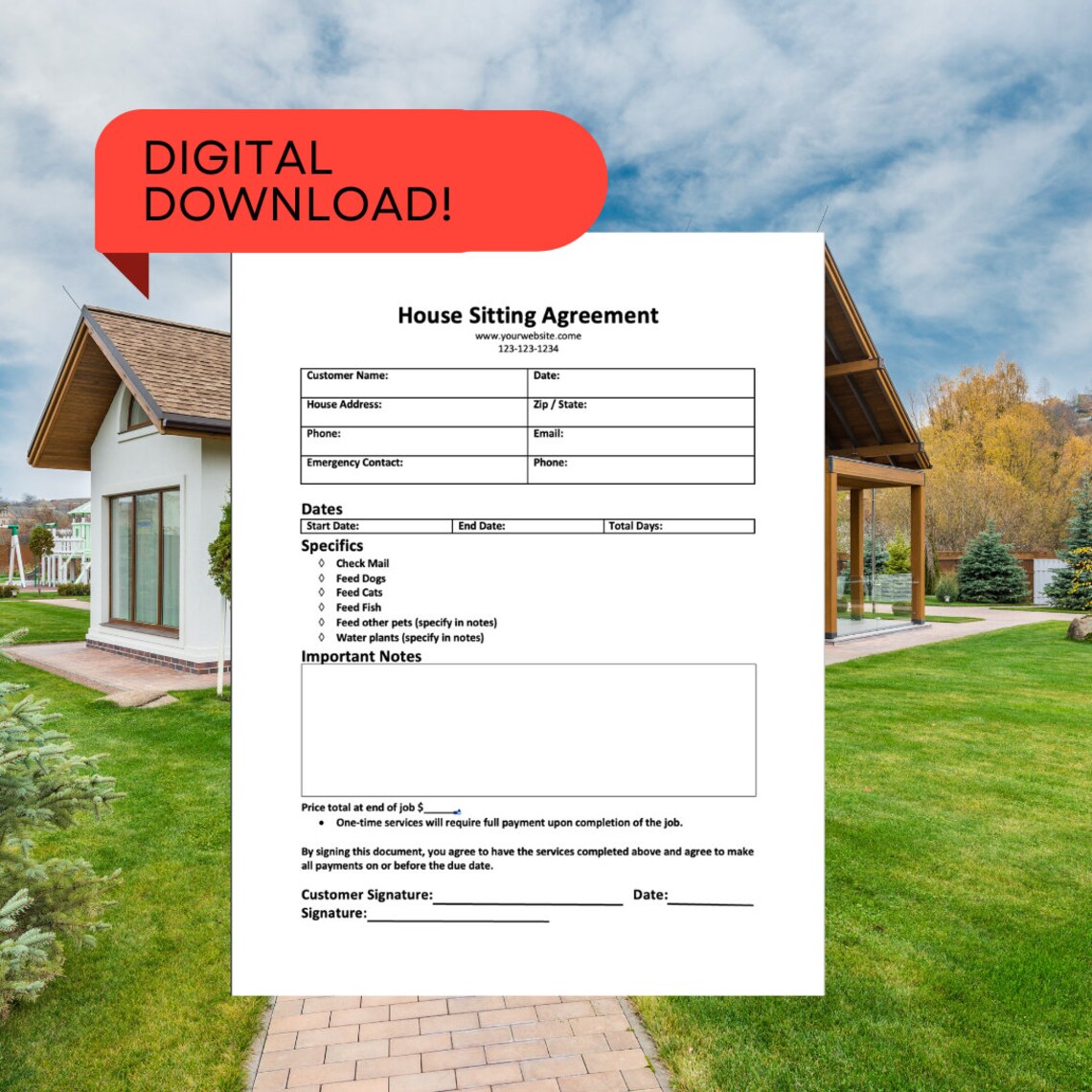 House Sitting Agreement Digital Download Home ︱proposal ︱estimate ...