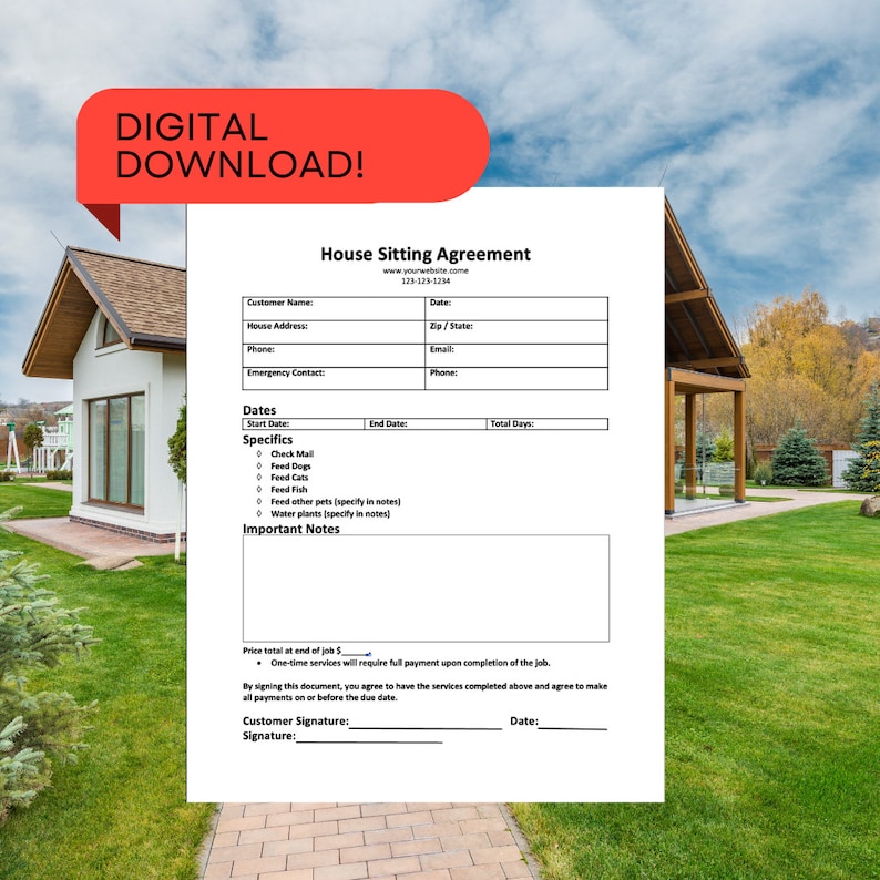House Sitting Agreement Digital Download Home ︱proposal ︱estimate ...