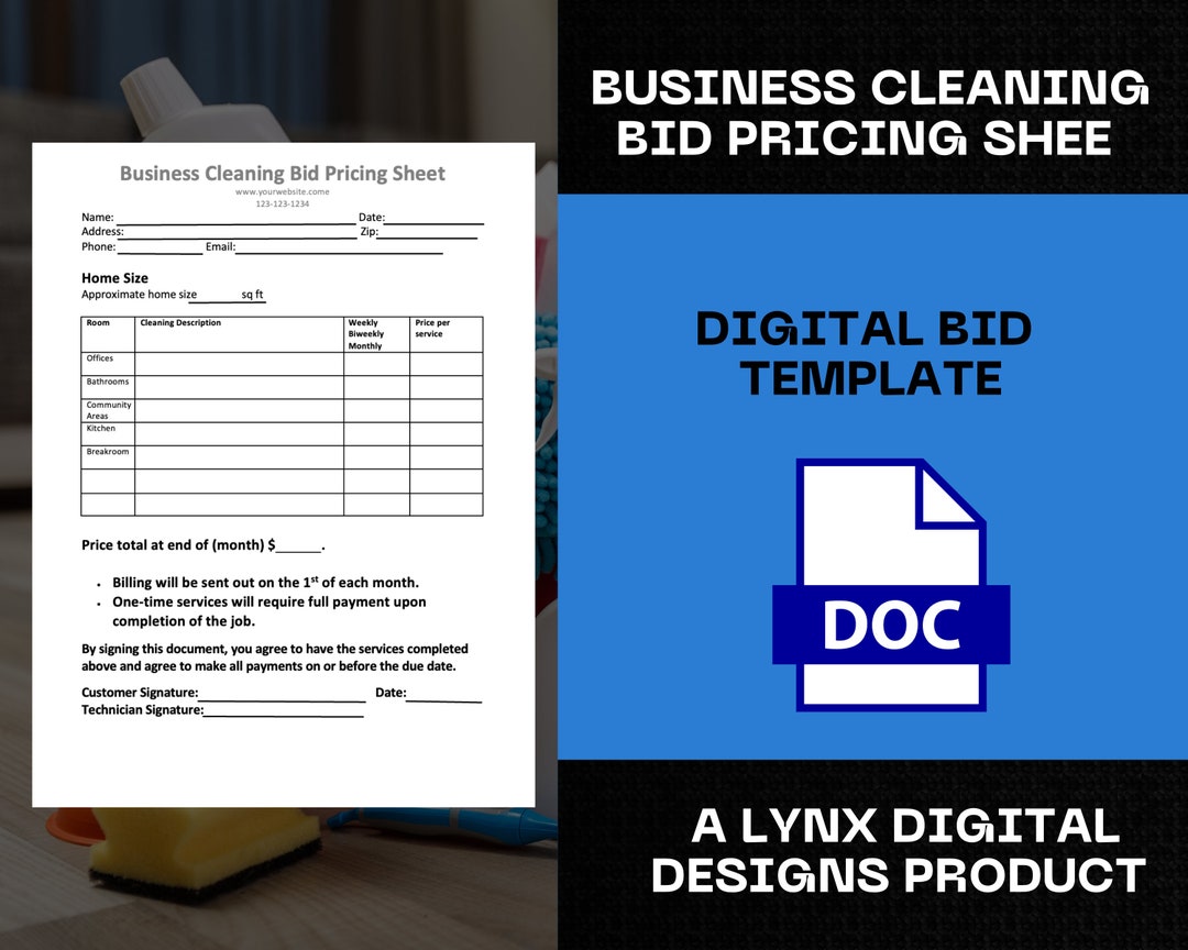 Business Cleaning Bid Sheet | Cleaning Service Proposal Sheet | Basic ...