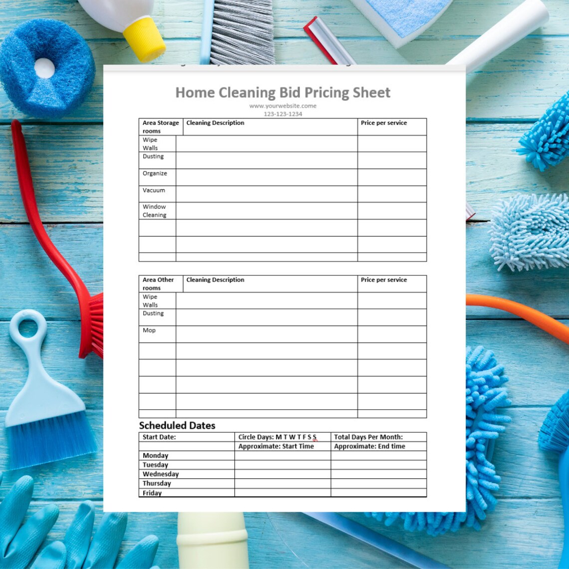 Home Cleaning Company Bid Pricing Sheet | Cleaning Service Proposal ...