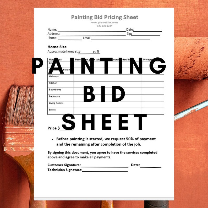 Painting Bid Pricing Sheet | Home Painting Agreement Sheet ...