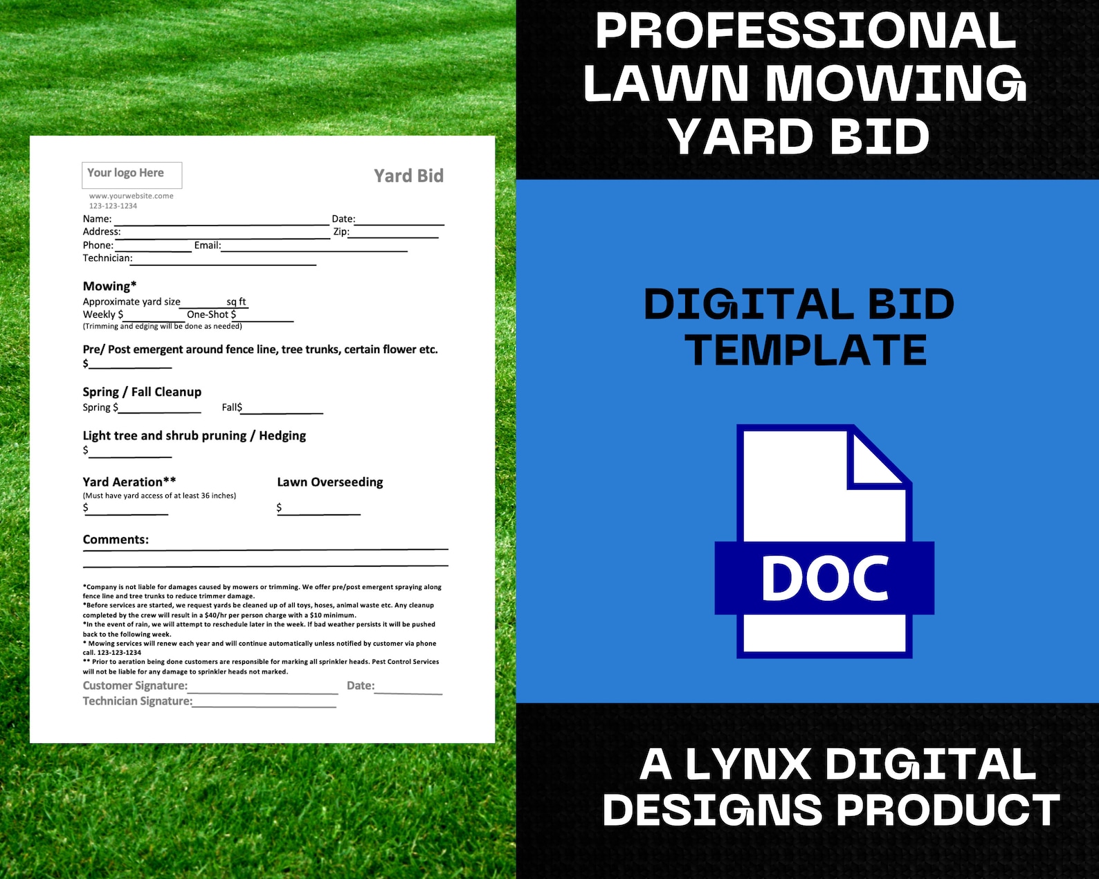Lawn Mowing Bid Invoice Download ︱proposal ︱estimate ︱agreement ...