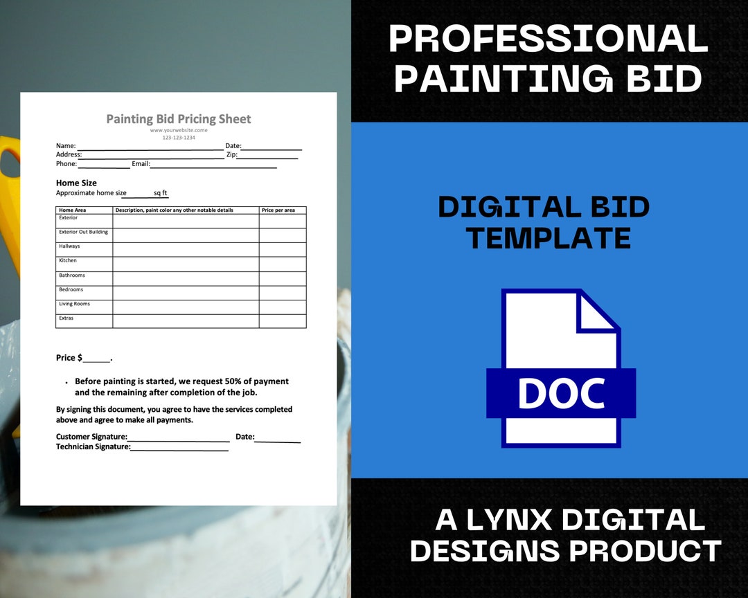 Painting Bid Pricing Sheet | Home Painting Agreement Sheet ...