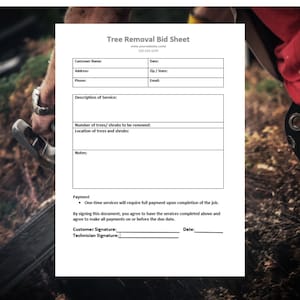 Tree Removal Bid Pricing Sheet | Tree Trimming Agreement Sheet ...