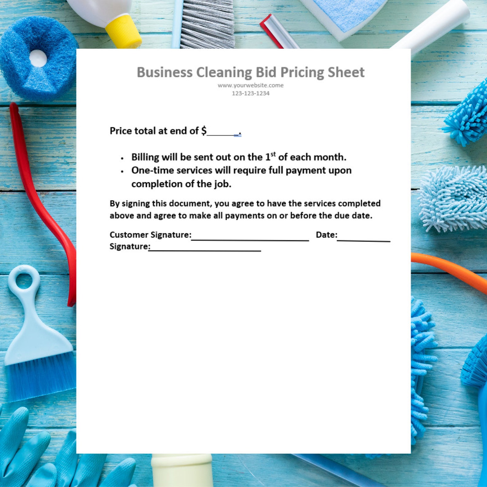 Detailed Business Cleaning Bid Sheet Cleaning Service Proposal Sheet ...