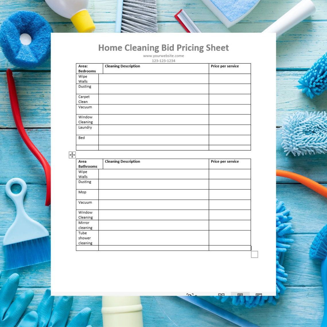 Home Cleaning Company Bid Pricing Sheet | Cleaning Service Proposal ...
