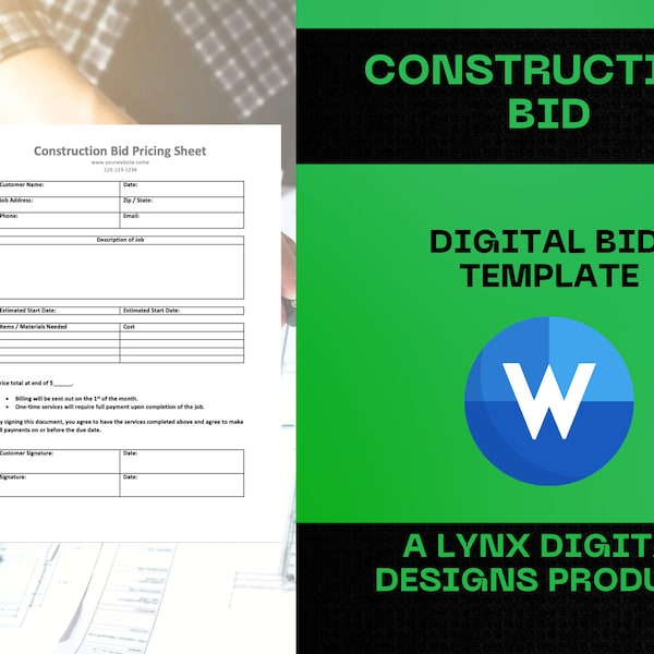Construction Bid Form Template - Etsy