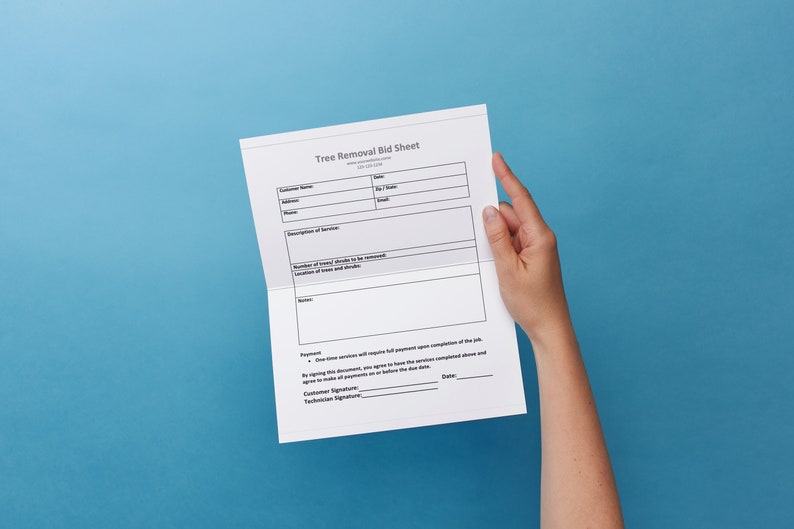 Tree Removal Bid Pricing Sheet | Tree Trimming Agreement Sheet ...