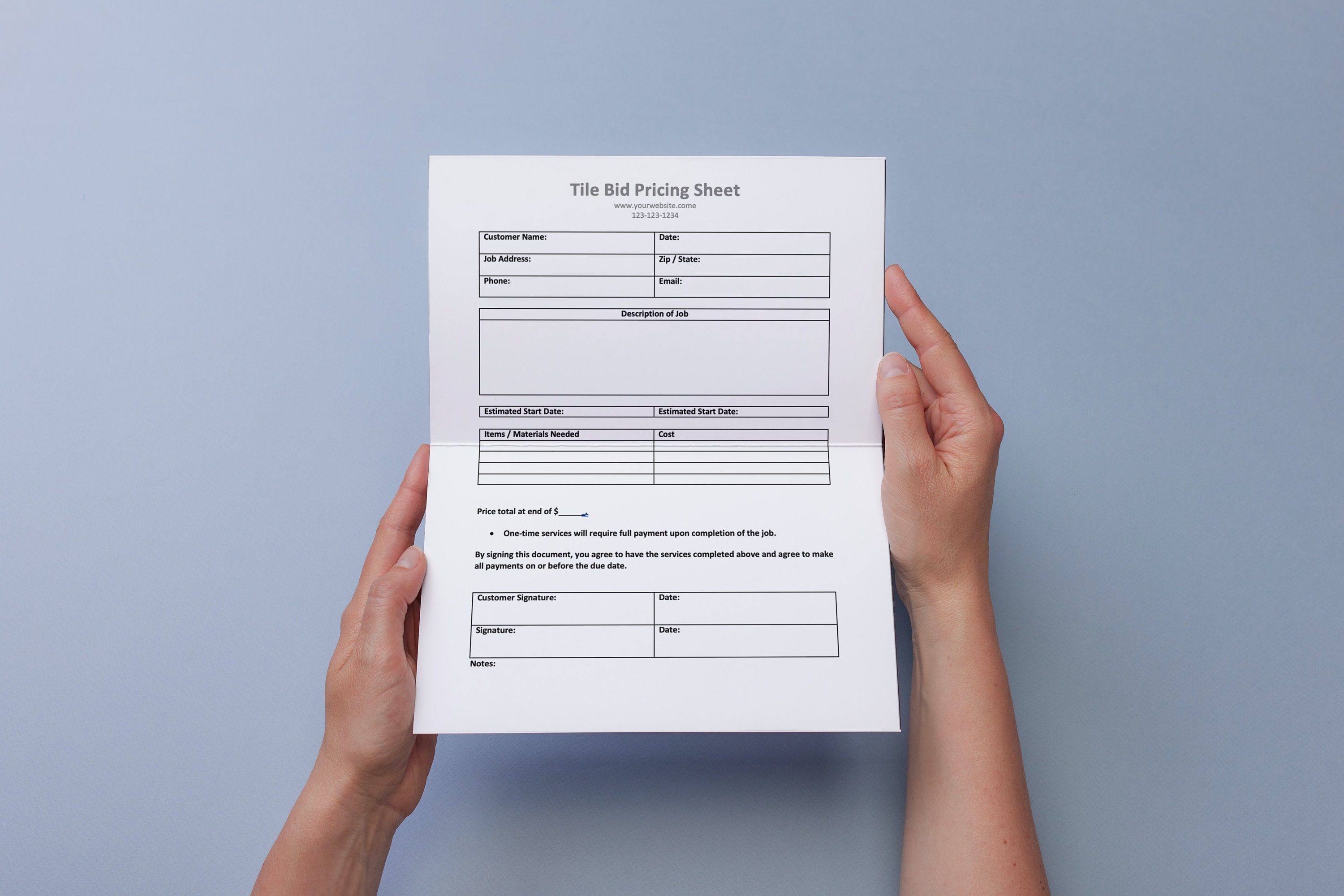 Tile Bid Pricing Sheet | Tile Agreement Sheet | Residential Tile Bid ...