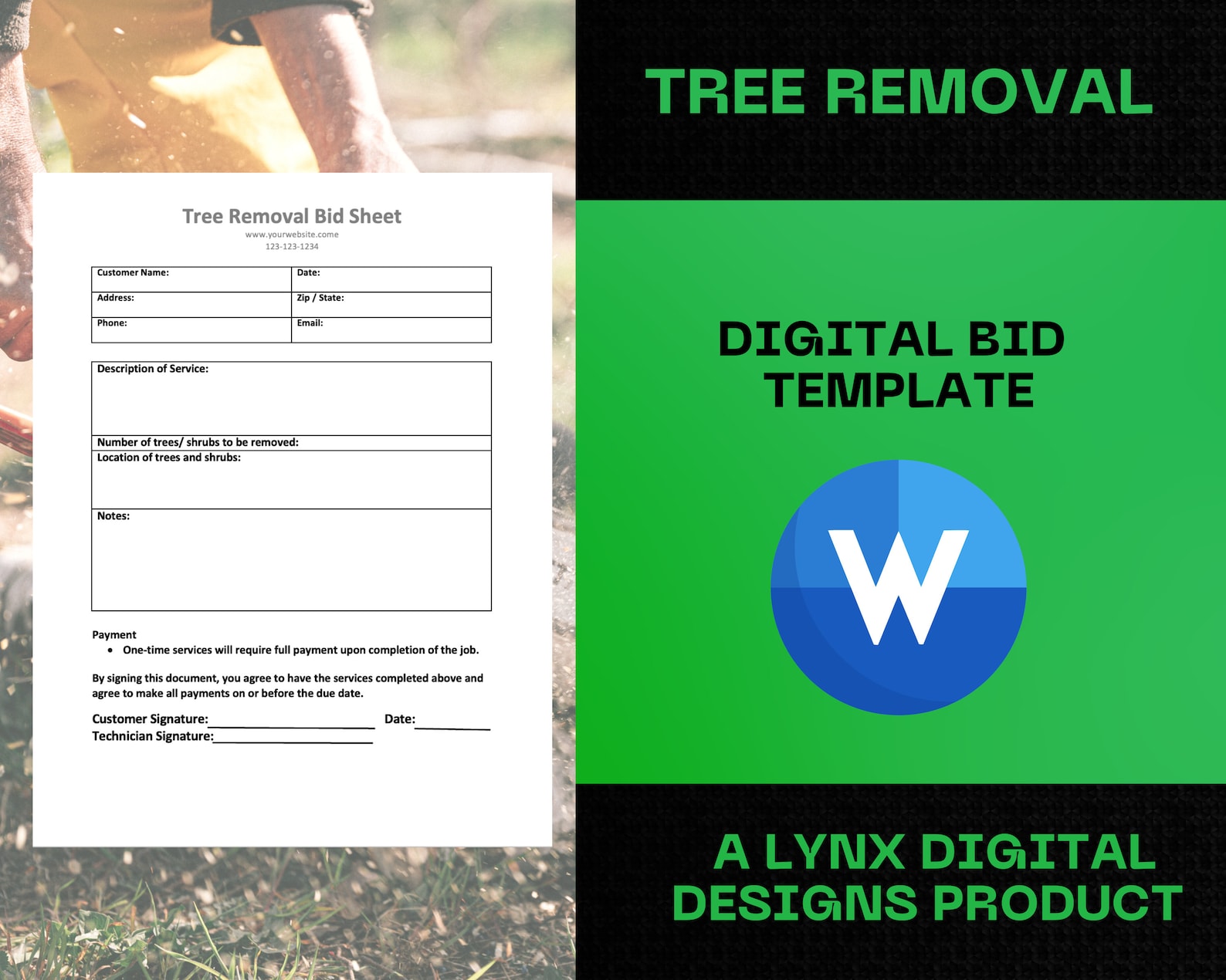 Tree Removal Bid Pricing Sheet | Tree Trimming Agreement Sheet ...