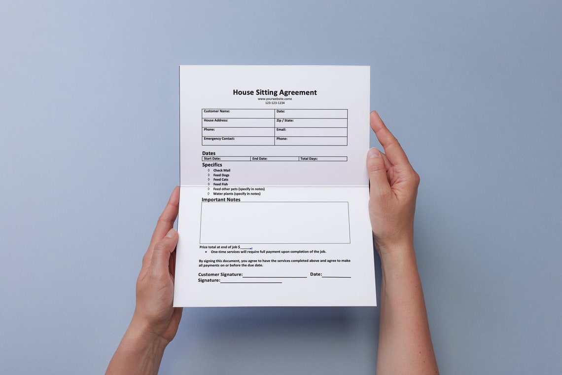 House Sitting Agreement Digital Download Home ︱proposal ︱estimate ...
