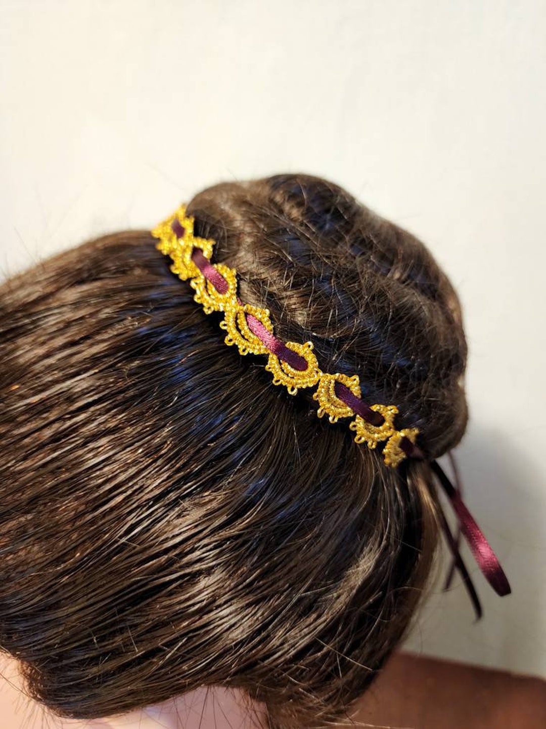 Wine and Gold Lace Bun Wrap, Hand Tatted Lace, - Etsy