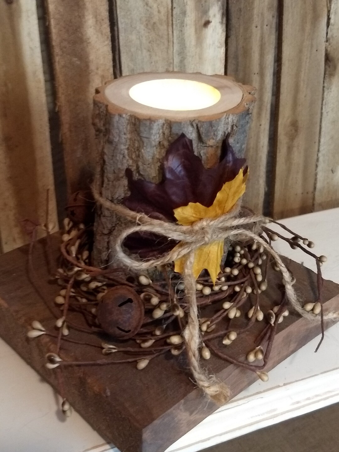 Rustic Wood Centerpiece, Black Walnut Decorative Holder for Flameless ...