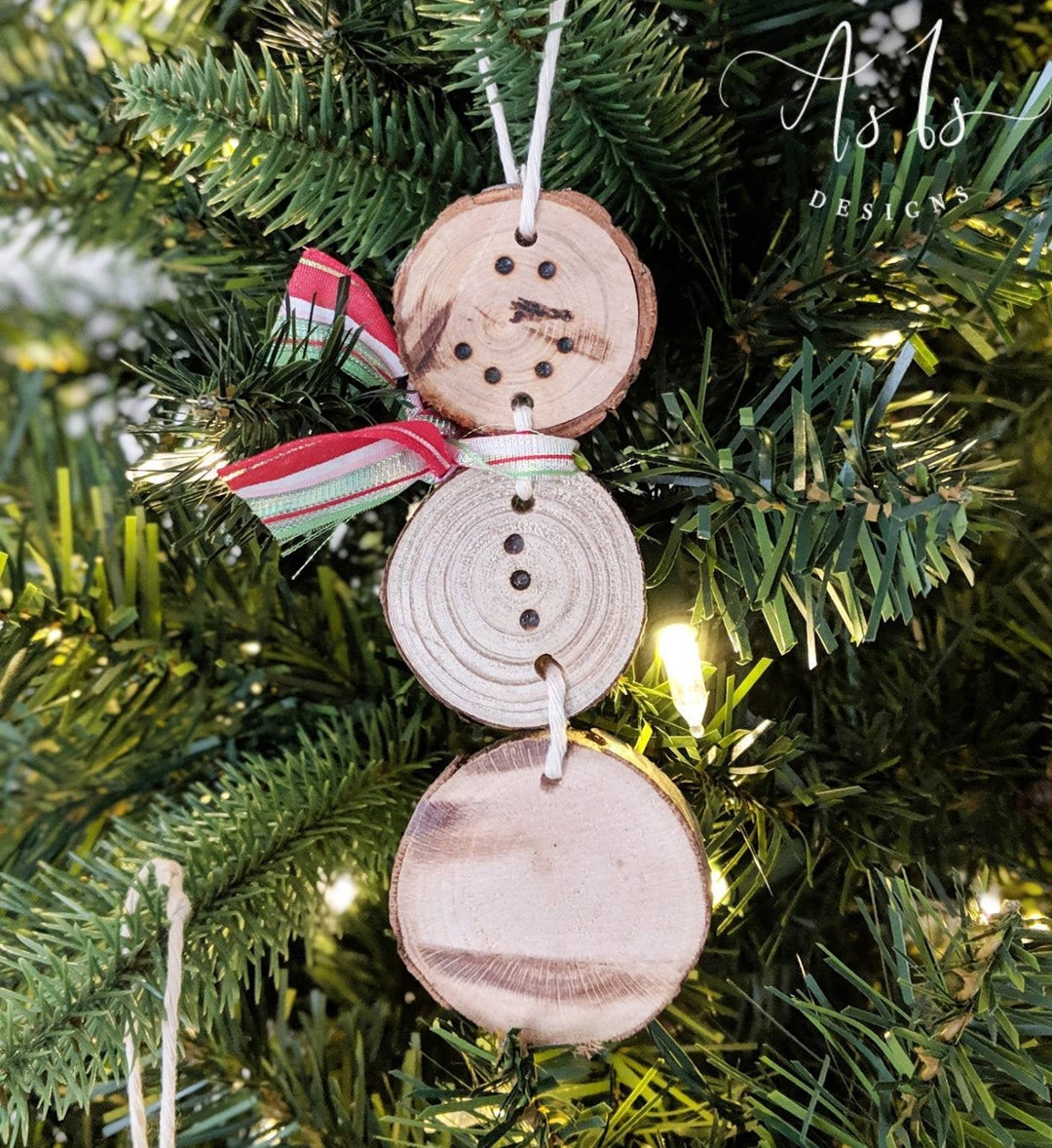 Rustic Wood Slice Snowman Ornament, Reclaimed Branch Decor, Gift Tag ...