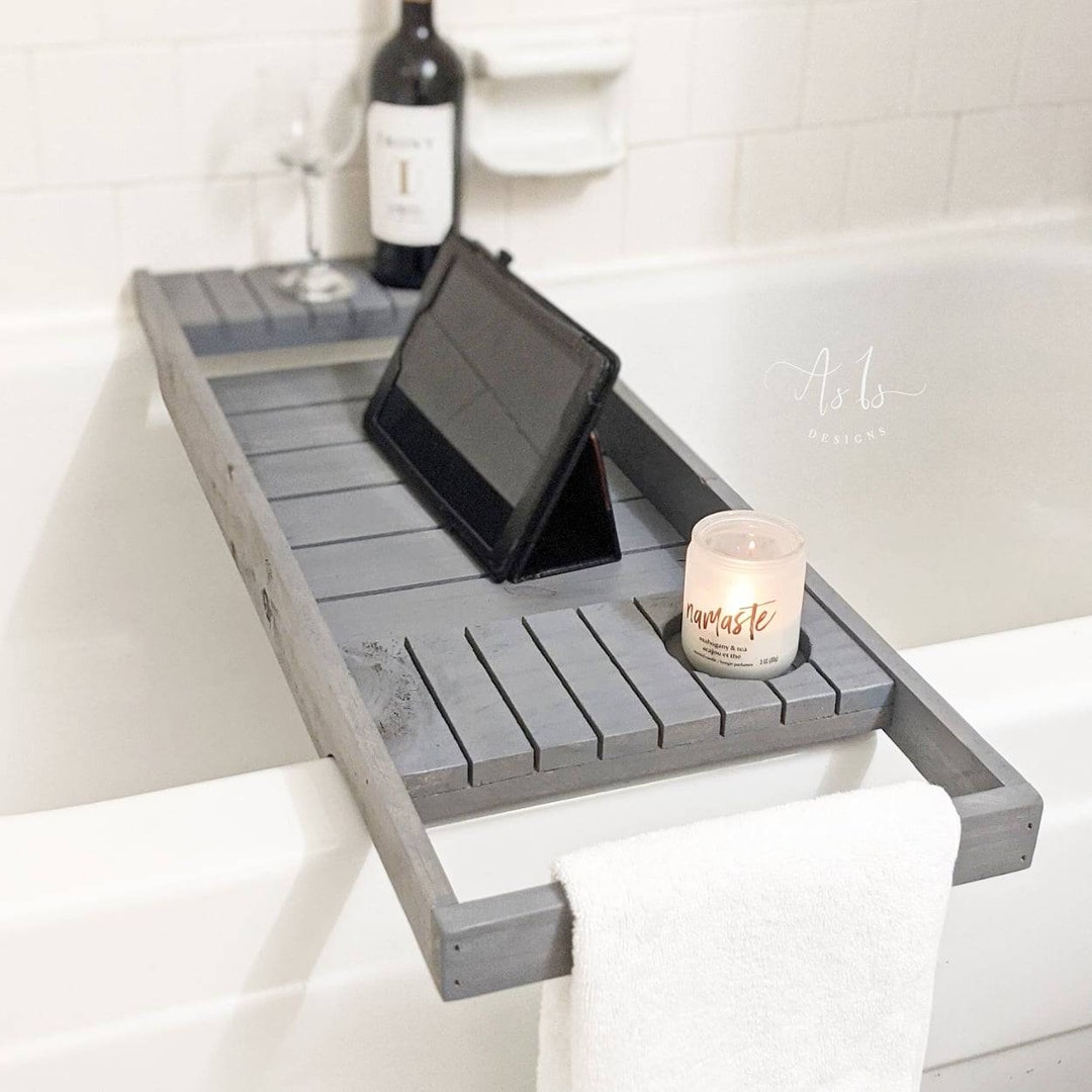 Reclaimed Wood Bath Tray: Rustic Spa Caddy With Tablet Stand - Etsy