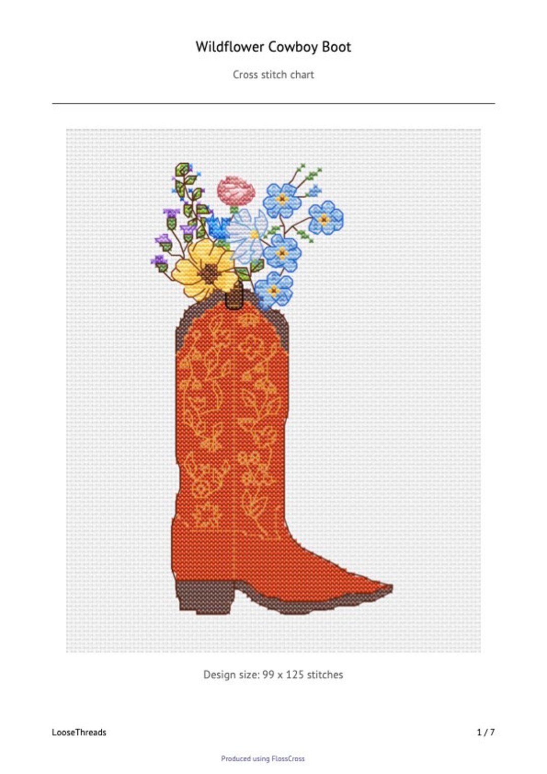 Wildflower Cowboy Boot Counted Cross-stitch Pattern PDF - Etsy