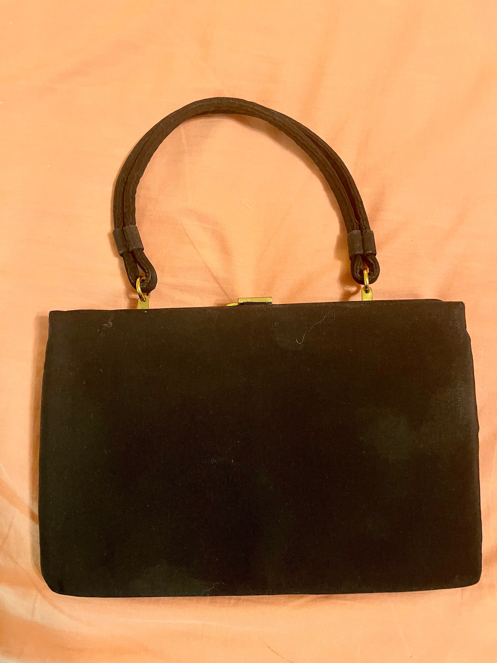 Vintage 50s Ingber Black Grosgrain Handbag With Gold Flower Clasp - Etsy