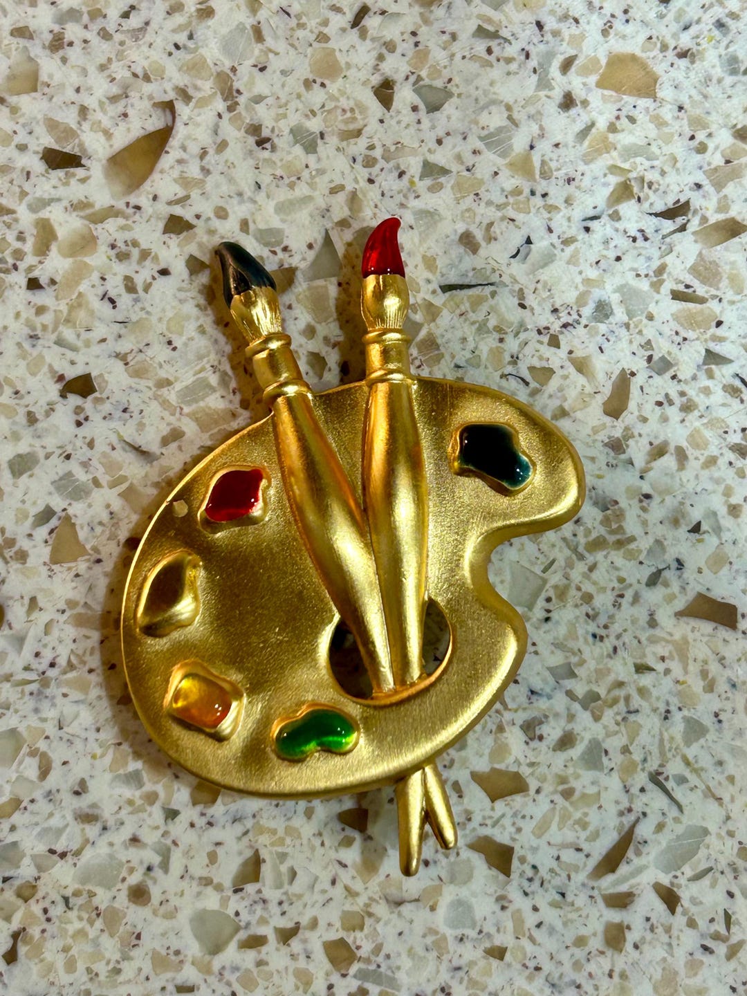 Vintage Painters Pallet and Paintbrush Brooch Multicolor Enamel and ...
