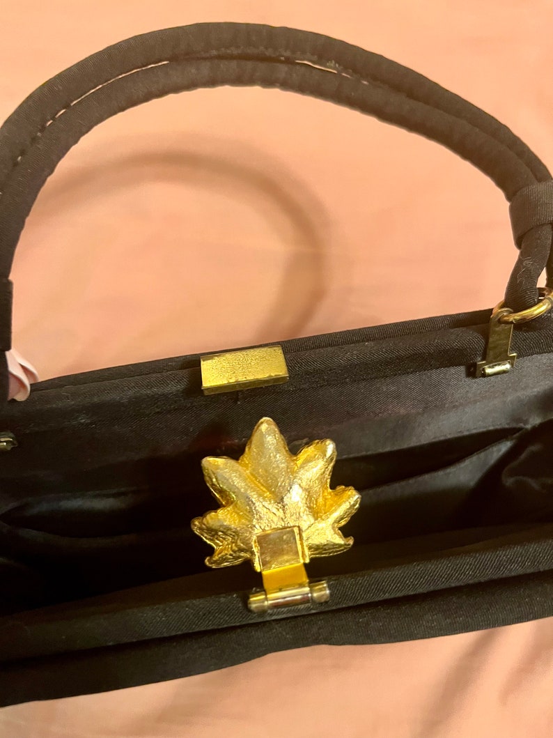 Vintage 50s Ingber Black Grosgrain Handbag With Gold Flower Clasp - Etsy