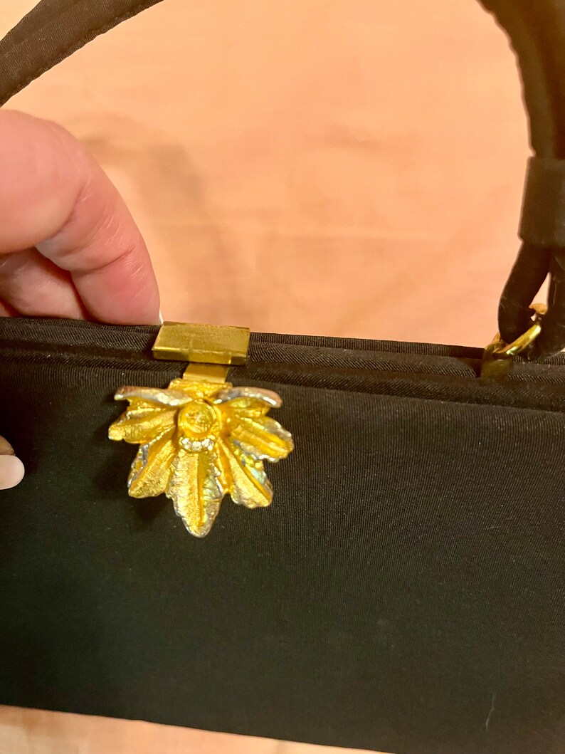 Vintage 50s Ingber Black Grosgrain Handbag With Gold Flower Clasp - Etsy