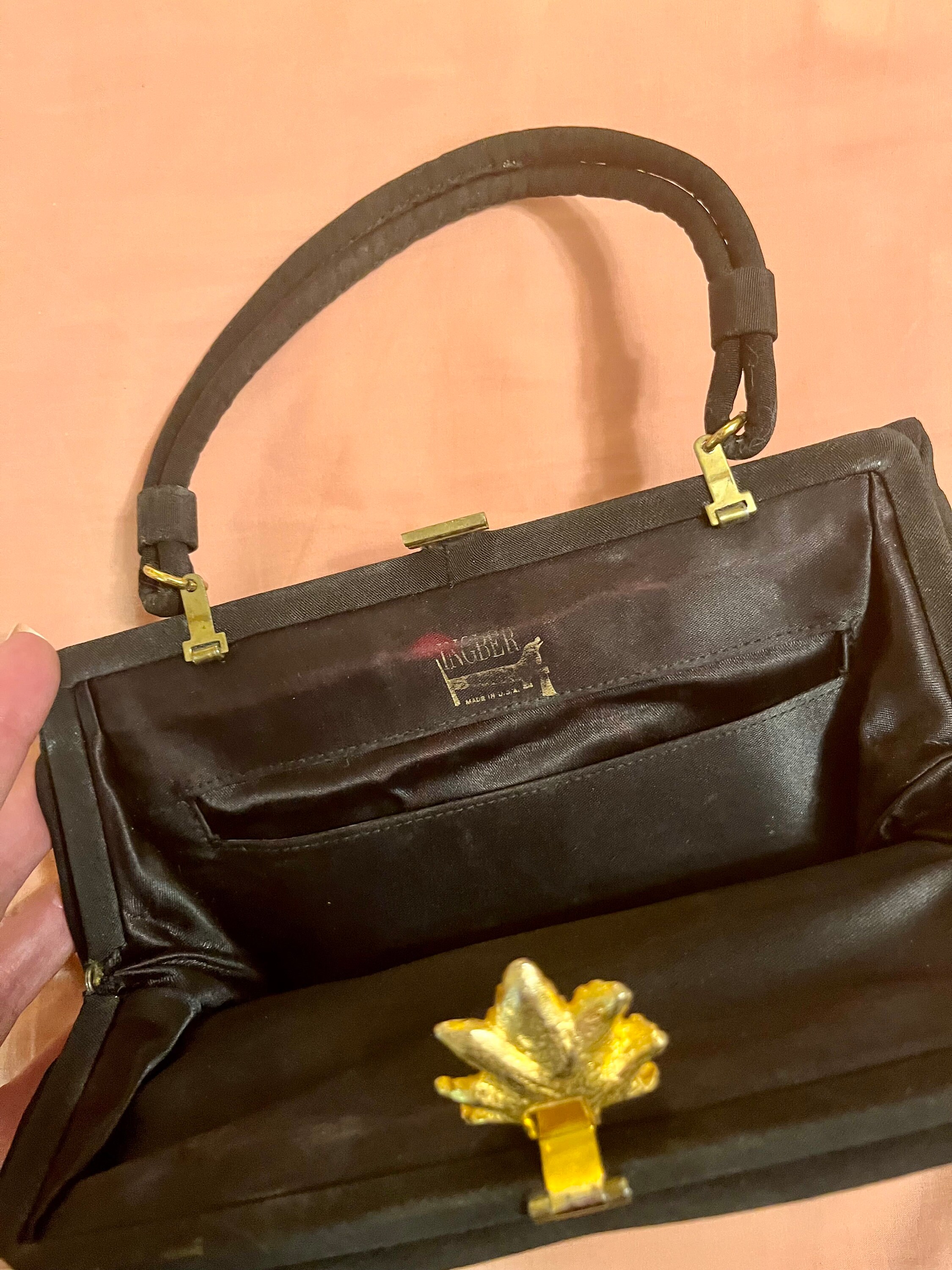 Vintage 50s Ingber Black Grosgrain Handbag With Gold Flower Clasp - Etsy