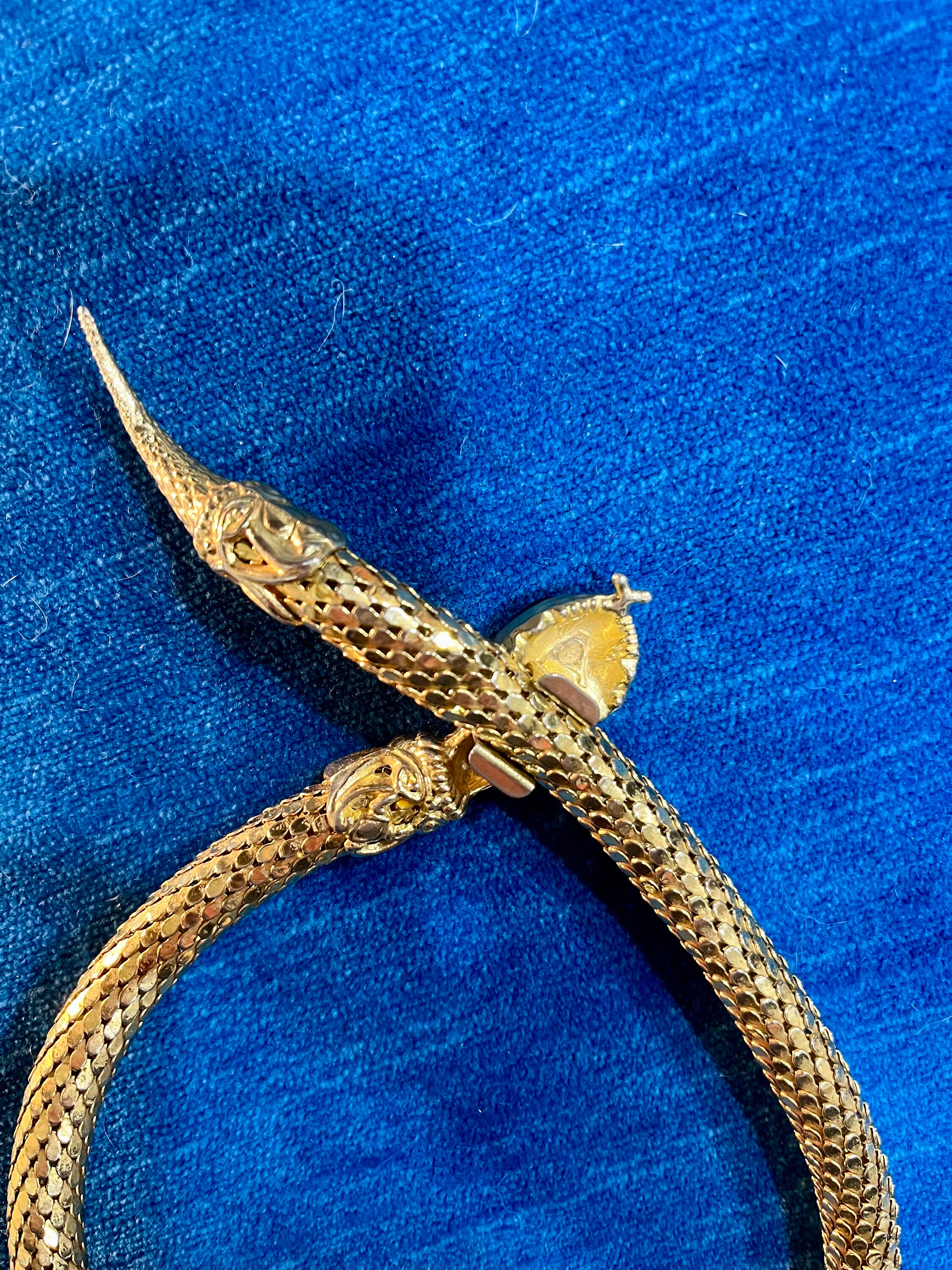 Vintage DL Auld Gold Metal Mesh Snake Necklace With Red Rhinestone Eyes ...