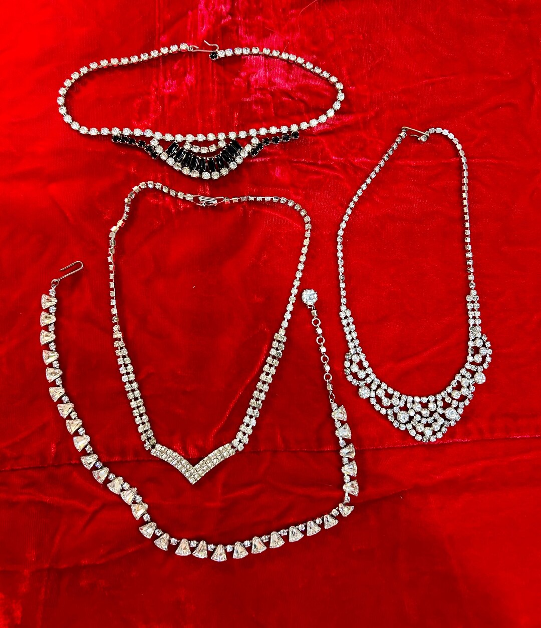 Set of Four Vintage Rhinestone Necklaces - Etsy