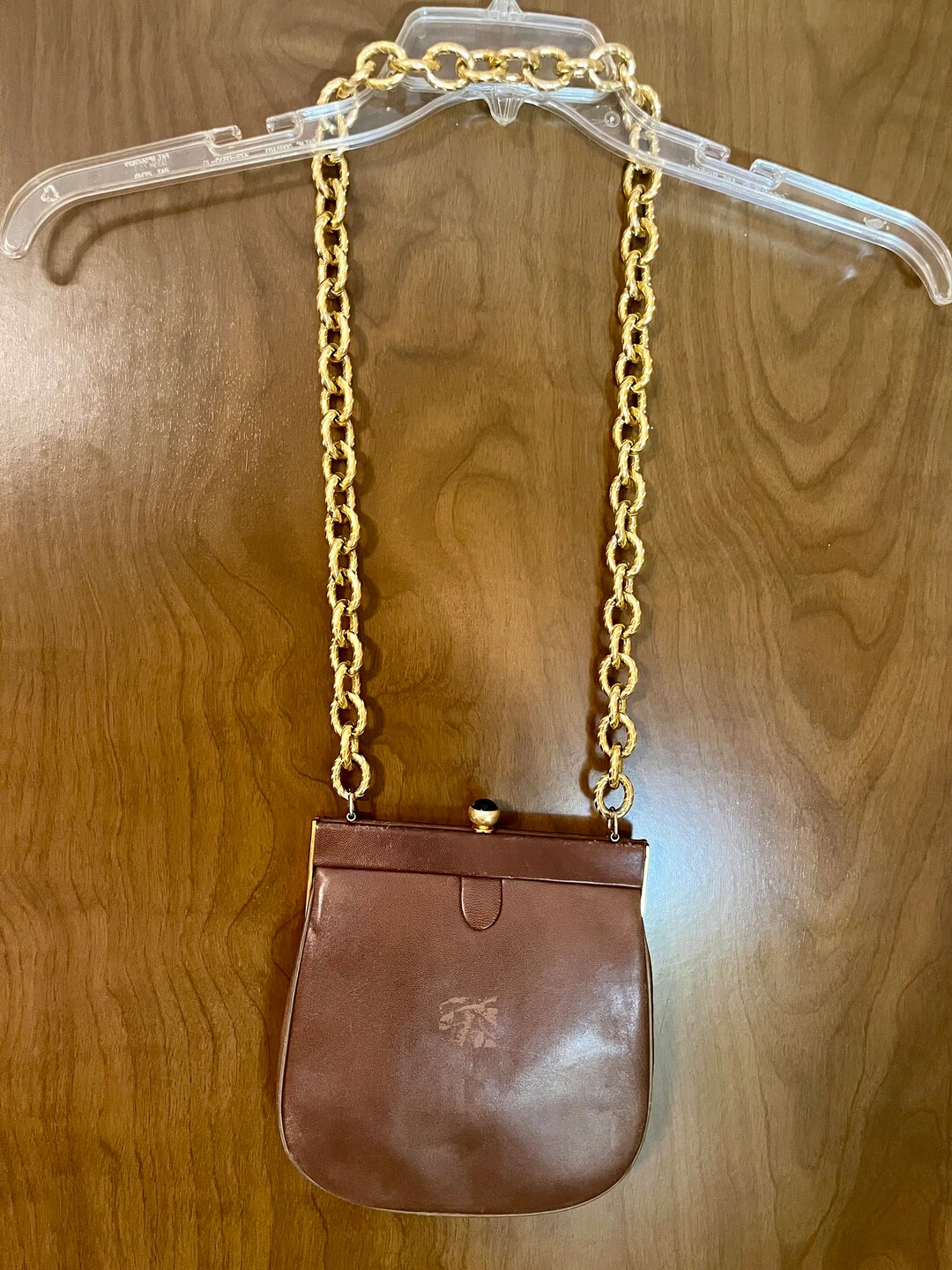 Vintage Greta Brown Leather Handbag With Gold Chain Link Strap - Etsy