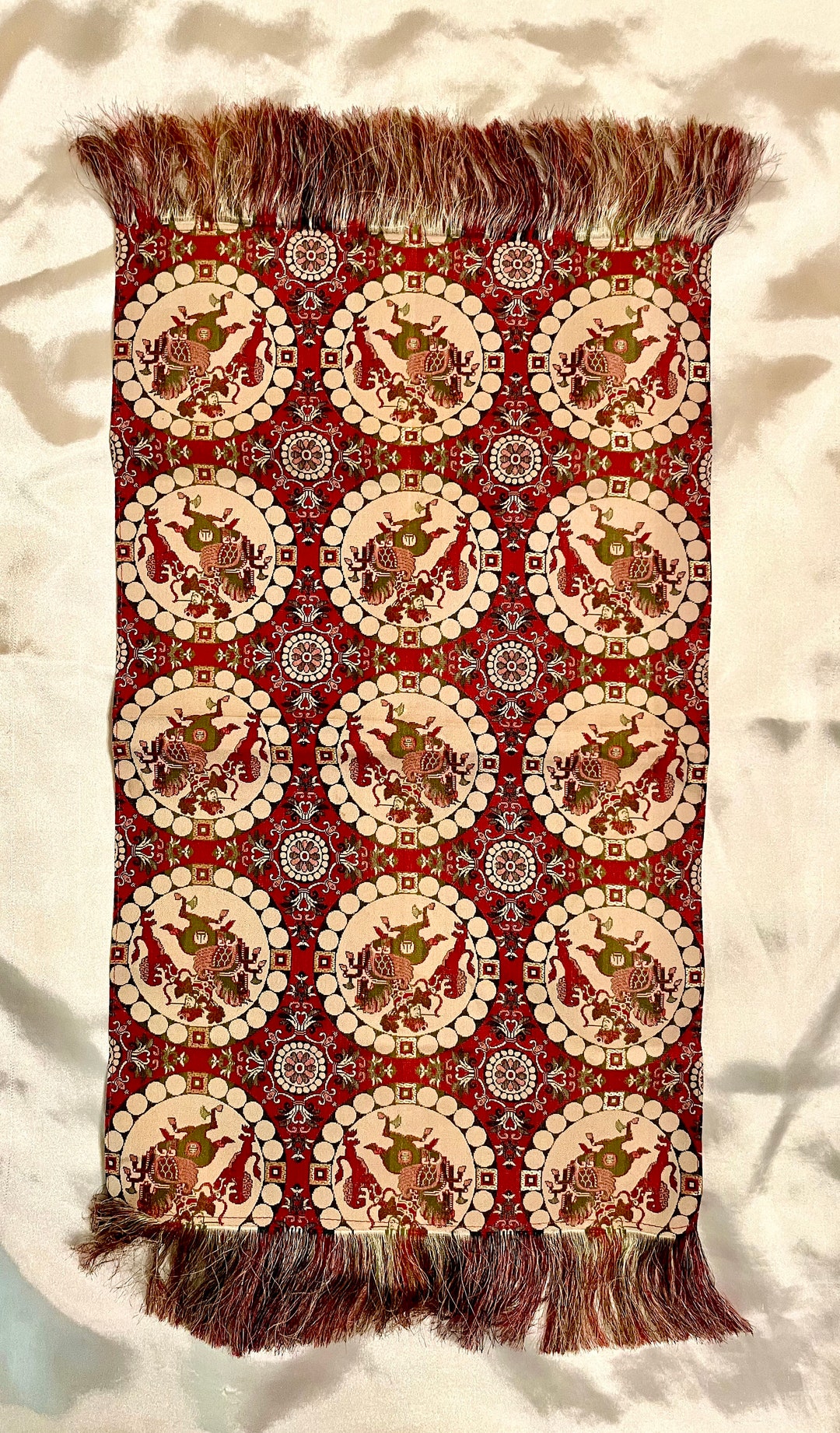 Vintage Canon Silk Brocade Mat or Table Runner- Guardian God’s Hunting ...