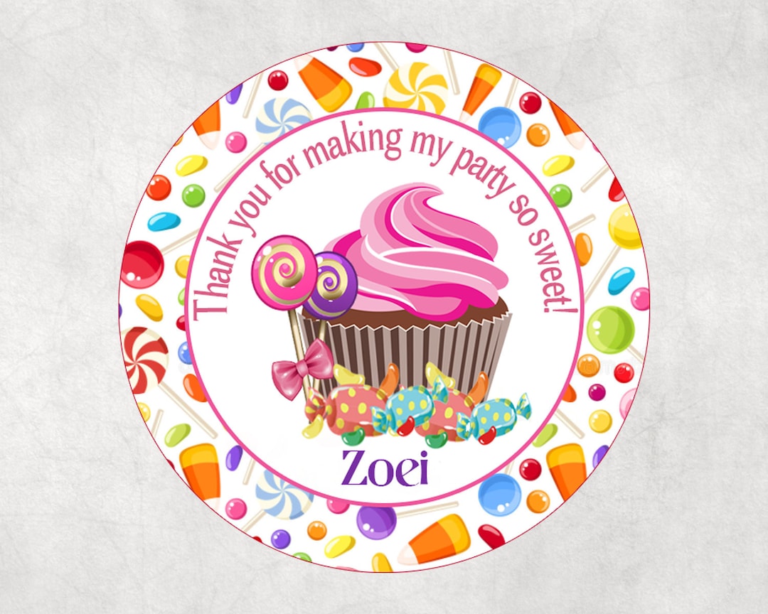 12 Personalized Candy Sweet Shop Birthday Party Favor Gift Tag Stickers ...