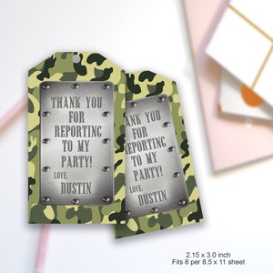 Printable or Printed Camo Gift Tags, Army Military Birthday Party Favor ...