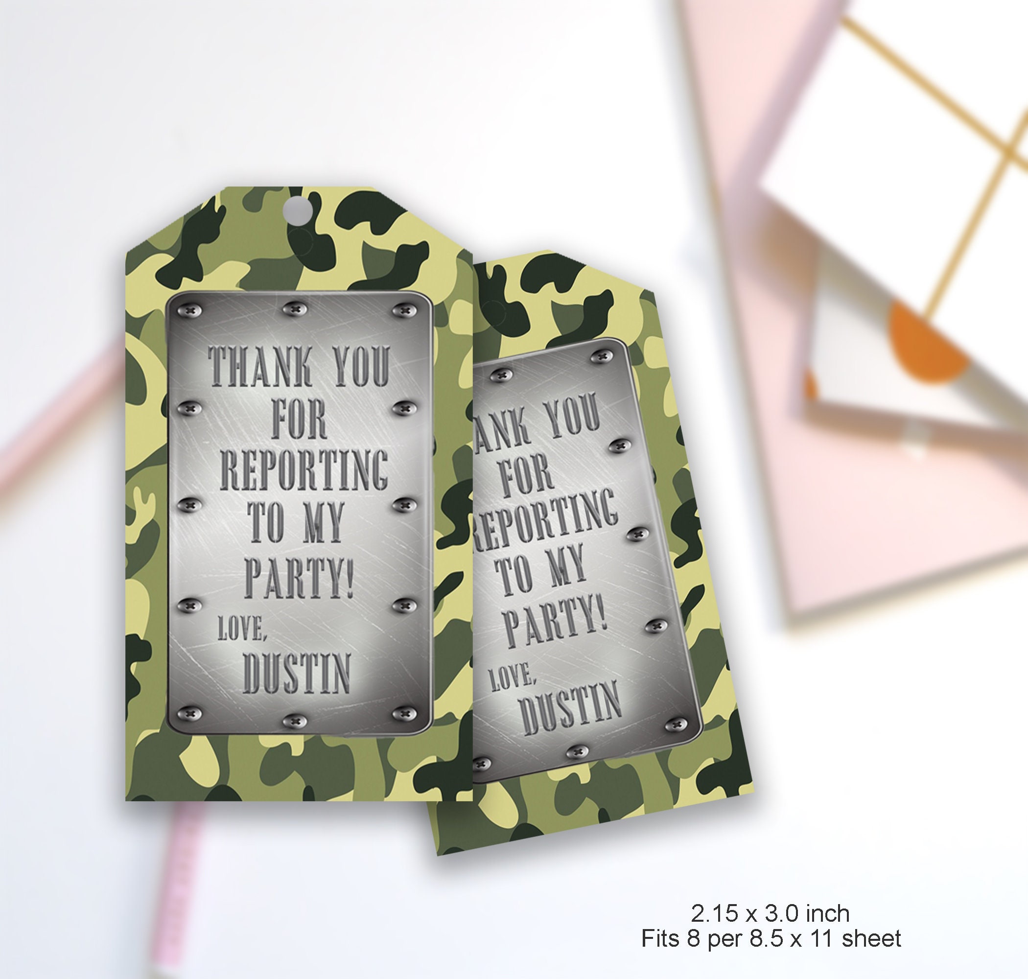 Printable or Printed Camo Gift Tags Army Military Birthday | Etsy