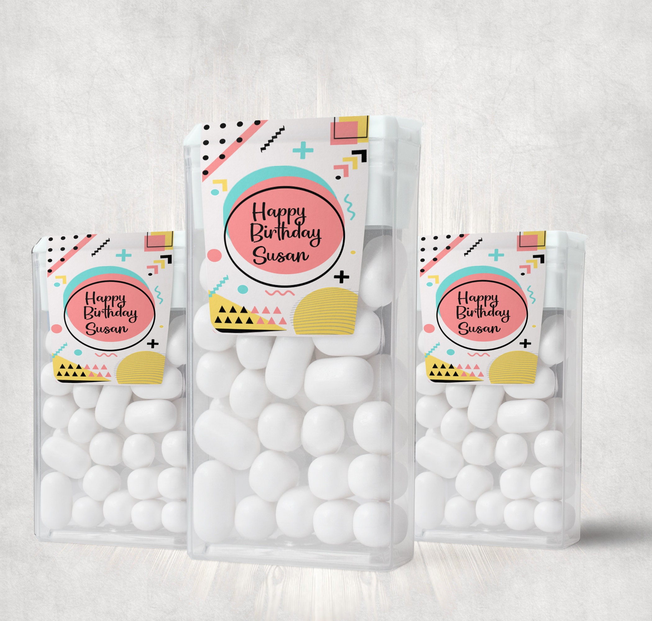 Personalized Geometric Birthday Tic Tac Labels Abstract Party | Etsy