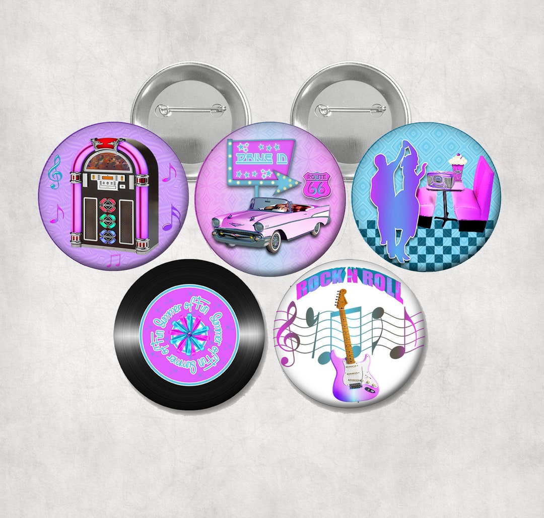 Rock N Roll Buttons, 80's Pin Badges, Pinback Button or Fridge Magnets ...