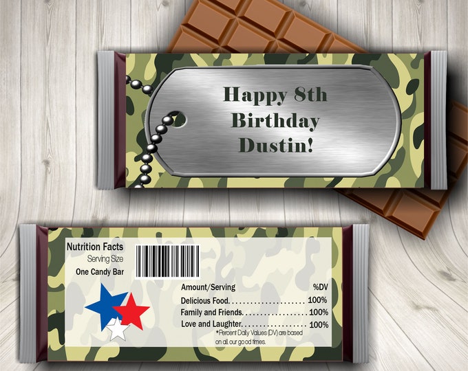 Personalized Camo Camouflage Birthday Party Favor Candy Bar Wrappers ...