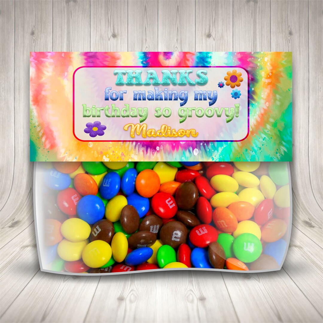 Personalized Tie Dye Treat Bag Topper, Hippie Happy Birthday Party ...