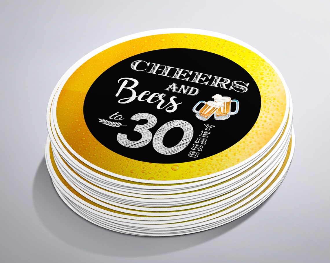 Printable 30th Birthday Round Tags Black and Gold Cheers & - Etsy