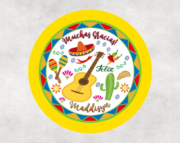 Personalized Mexican Fiesta Thank You Stickers, Fiesta Birthday Party ...