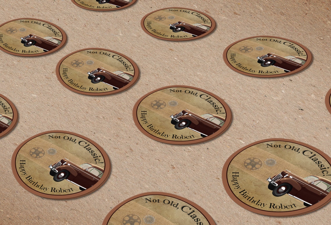 Vintage Car Birthday Sticker Male Birthday Label Classic Car - Etsy