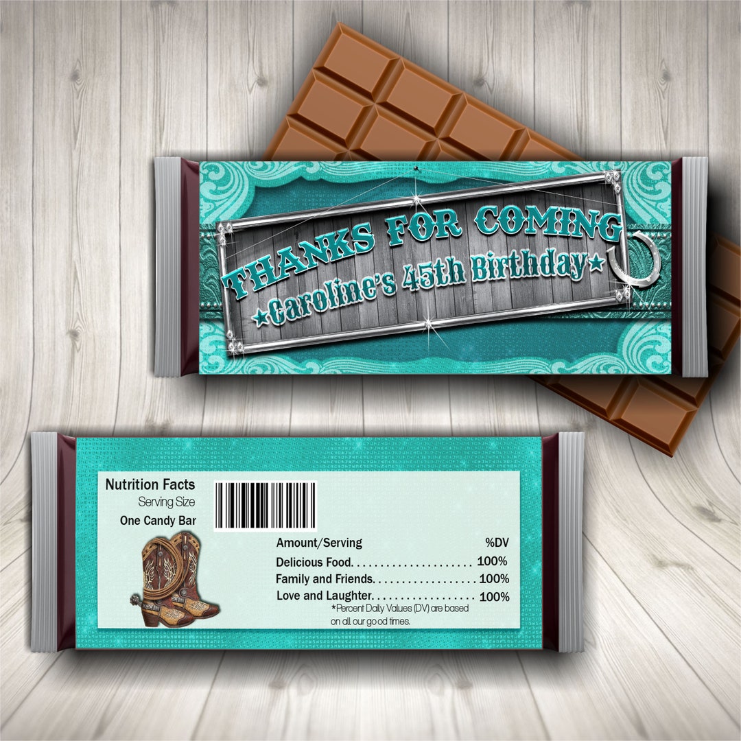 Turquoise Rustic Western Cowgirl Birthday Candy Bar Wrapper, Rodeo ...