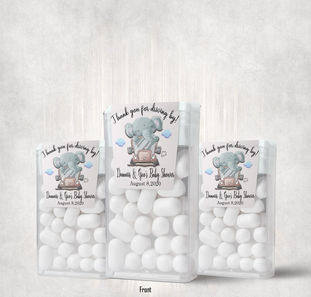 Personalized Elephant Baby Shower Tic Tac Labels, Drive by Party Favor ...