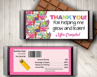 Back to School Candy Bar Wrap New School Year Thank You Gift for ...