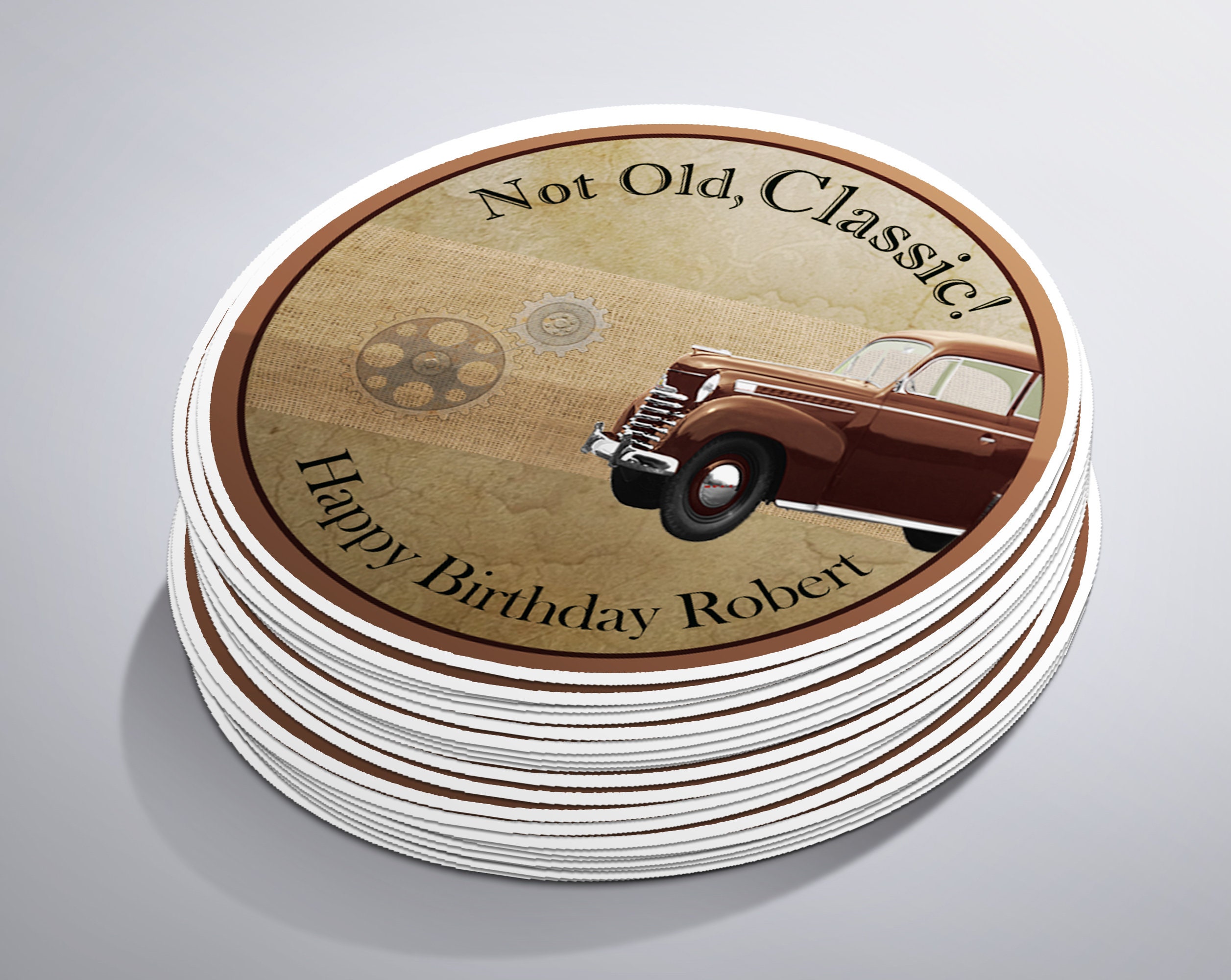 Vintage Car Birthday Sticker Male Birthday Label Classic Car - Etsy